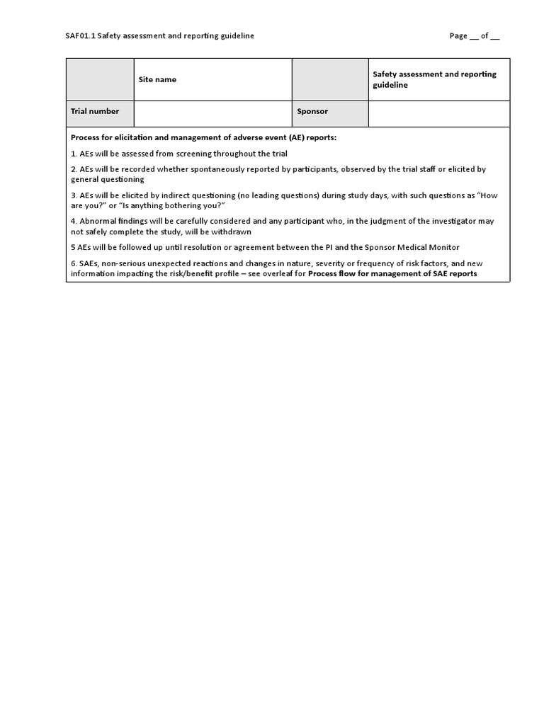 Form SAF01.1 - Safety Assessment and Reporting Guideline | PDF ...