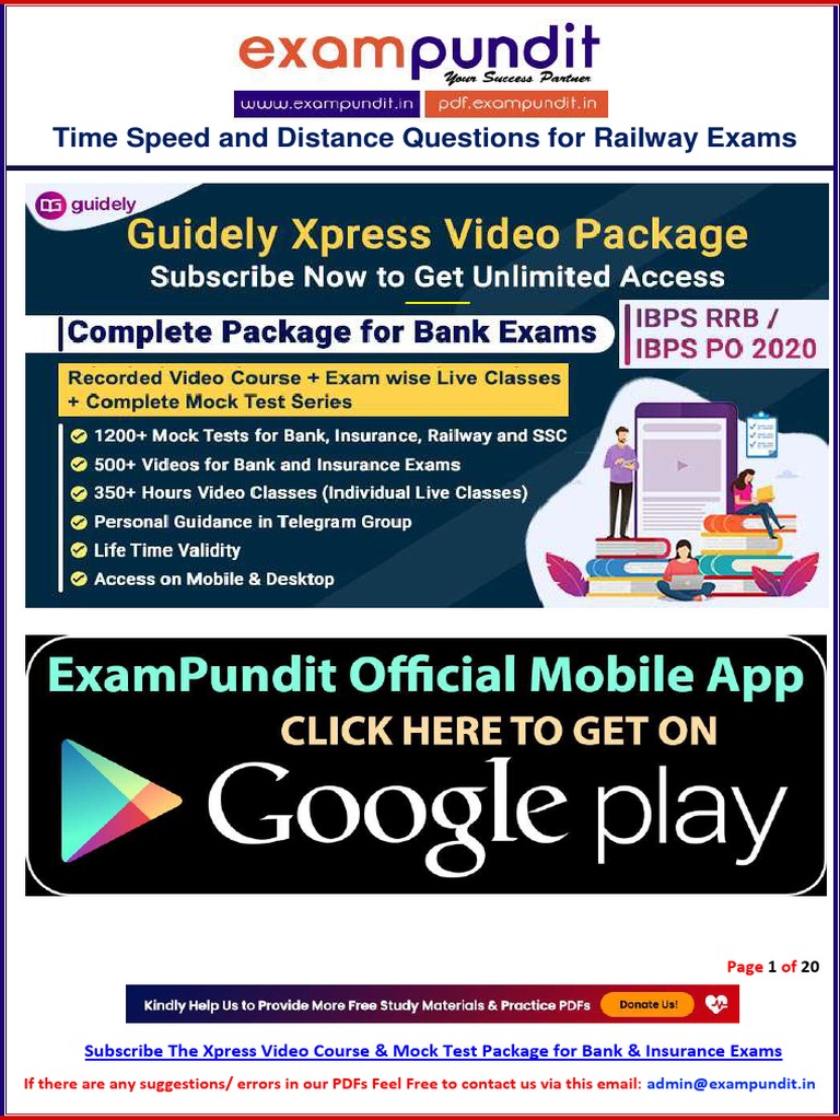 Time Speed and Distance Questions For Railway NTPC Stage 1 Exams | PDF ...