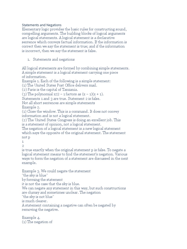 Understanding Logical Statements and Negations | PDF | Syntax (Logic ...