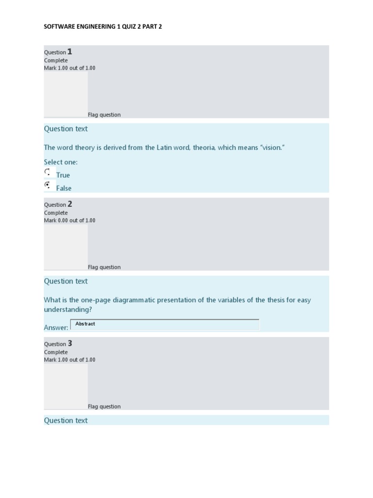 Software Engineering 1 Quiz 2 Part 2.3 | PDF | Question | Science
