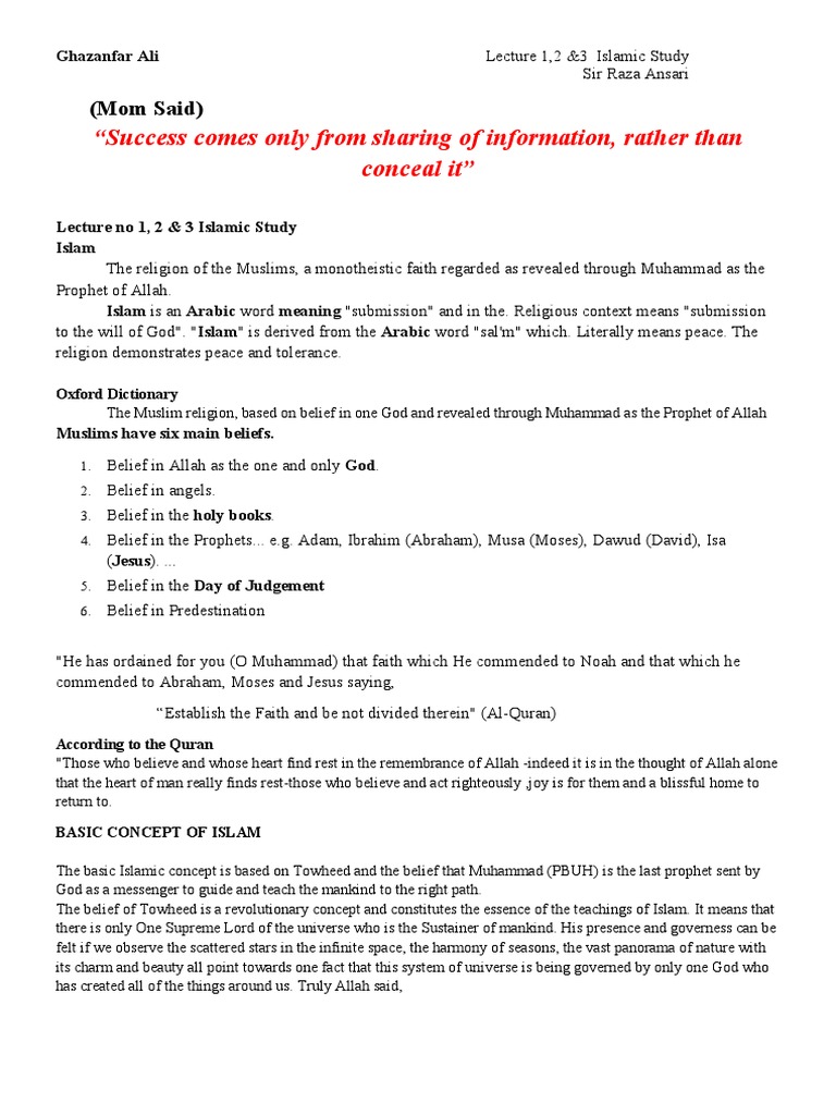 Overview of Islamic Studies Lectures | PDF | Prophets And Messengers In ...