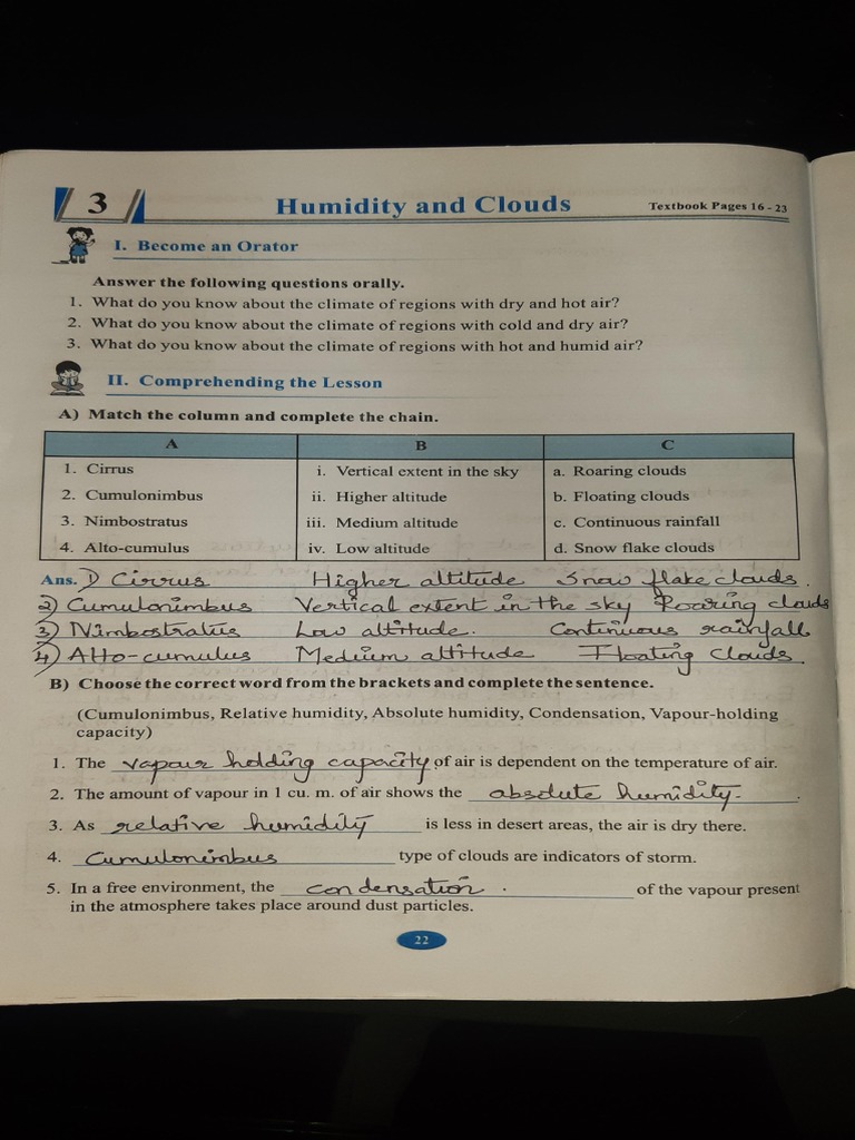 8th Geog Humidity and Clouds Notes | PDF
