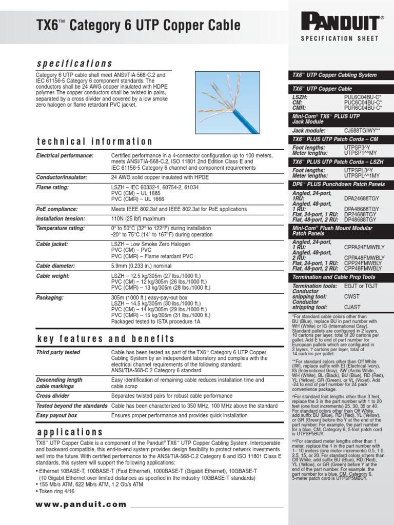 Tx6 Cat 6 Utp Copper Cable (Ww-Cosp166) 5-19-11 | PDF | Equipment ...