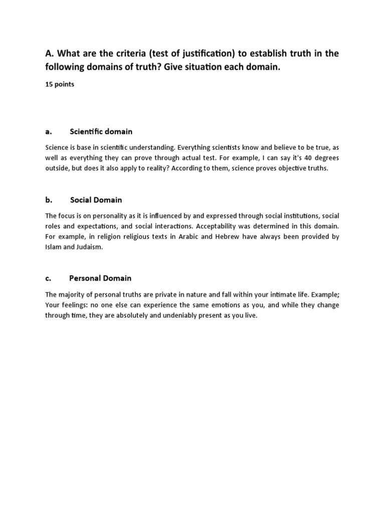 Criteria for Establishing Truth Domains | PDF | Philosophy
