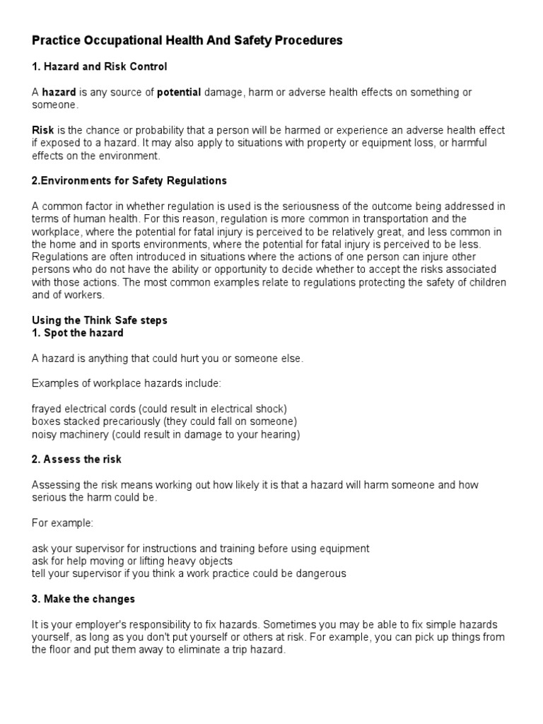 Practice Occupational Health and Safety Procedures | PDF | Personal ...
