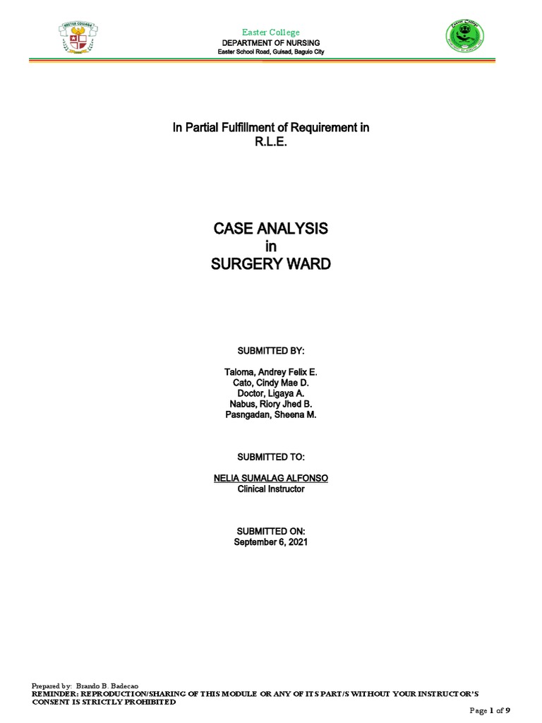Surgical Ward Case Analysis for Nursing Students | PDF | Physical ...
