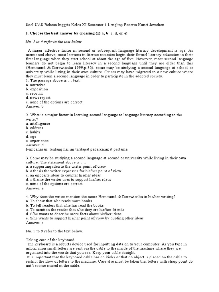 Soal UAS Bahasa Inggris Kelas 11 Semester 1 | PDF | Second Language | Fish