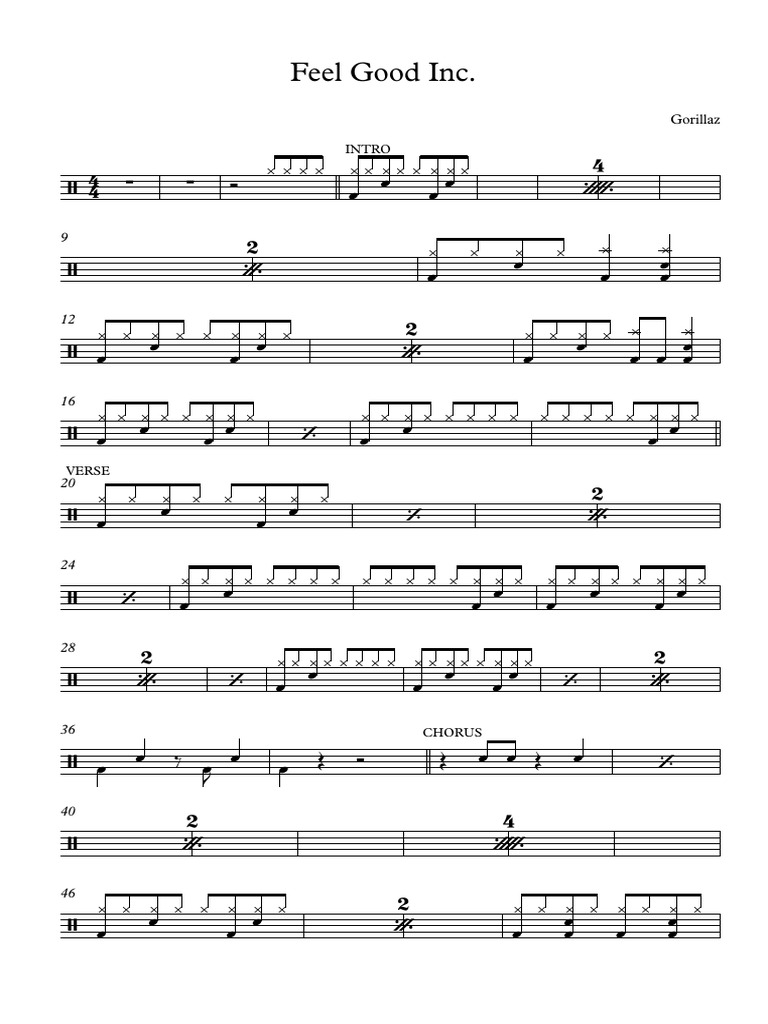 Feel Good Inc - Drums | PDF