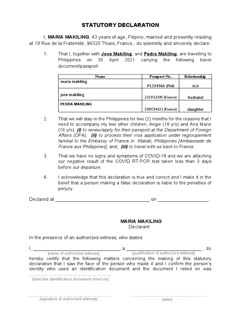 STATUTORY Declaration France | PDF | Document | Passport
