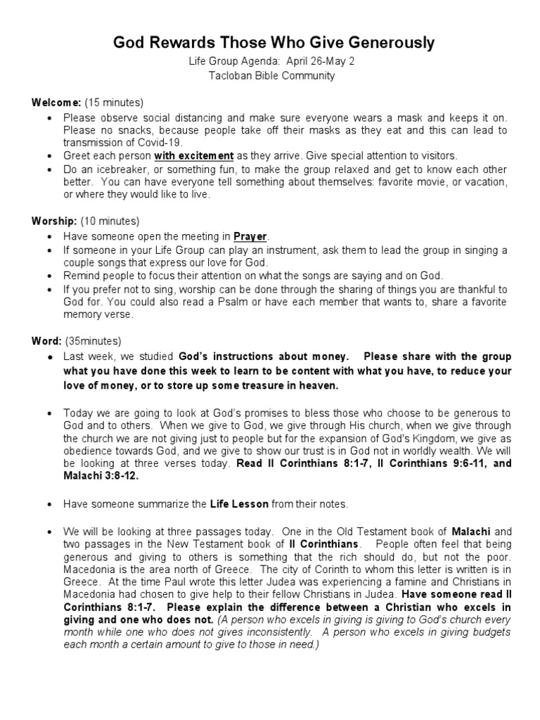 God Rewards Those Who Give Generously | PDF | First Epistle To The ...