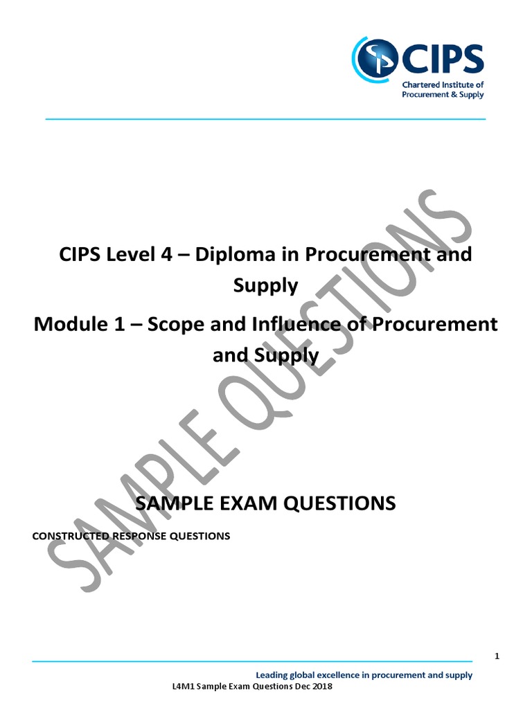 Optimizing Procurement Operations: Sample Exam Questions for the CIPS Level 4 Diploma in ...