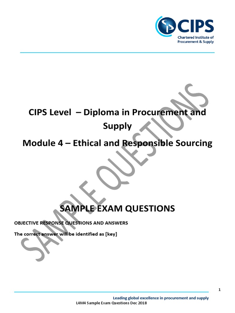 CIPS Level - Diploma in Procurement and Supply Module 4 - Ethical and Responsible Sourcing | PDF ...