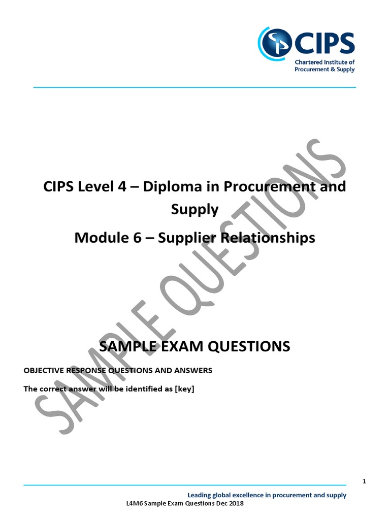 CIPS Level 4 - Diploma in Procurement and Supply Module 6 - Supplier ...