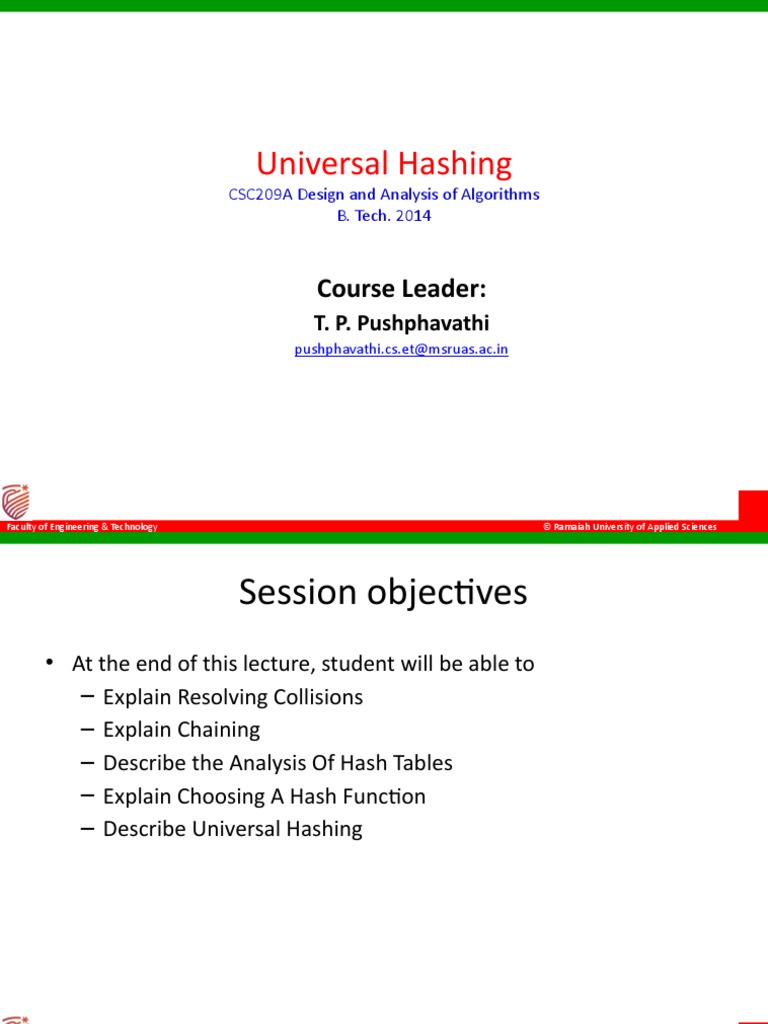 Lecture No.30 - Universal Hashing | PDF | Applied Mathematics | Algorithms And Data Structures