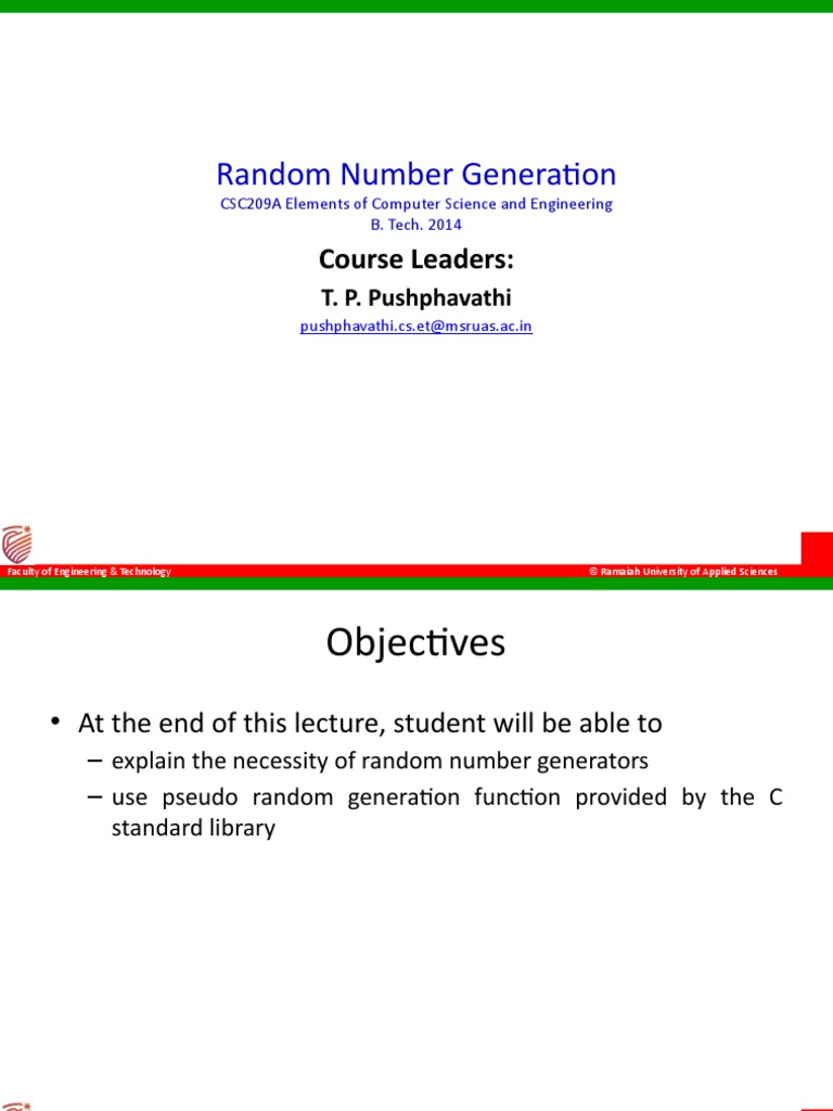 Lecture No.32 - Random Number Generation | PDF | Integer (Computer Science) | Computer Science