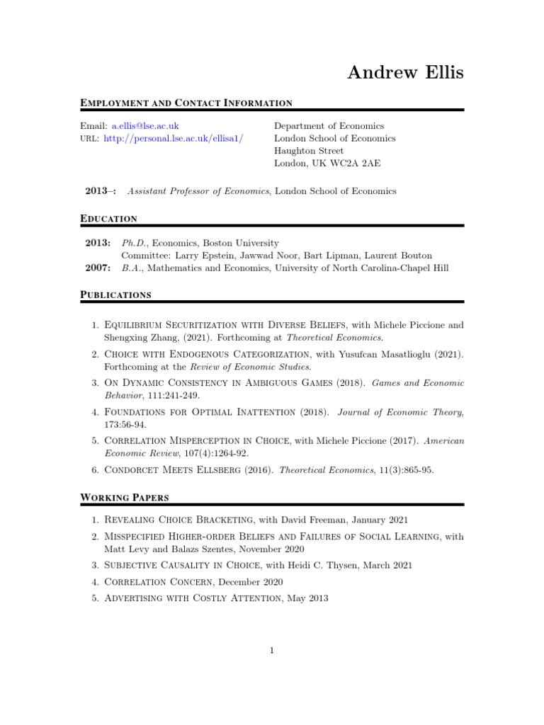 Andrew Ellis: A.ellis@lse - Ac.uk | PDF | Economics | Economies