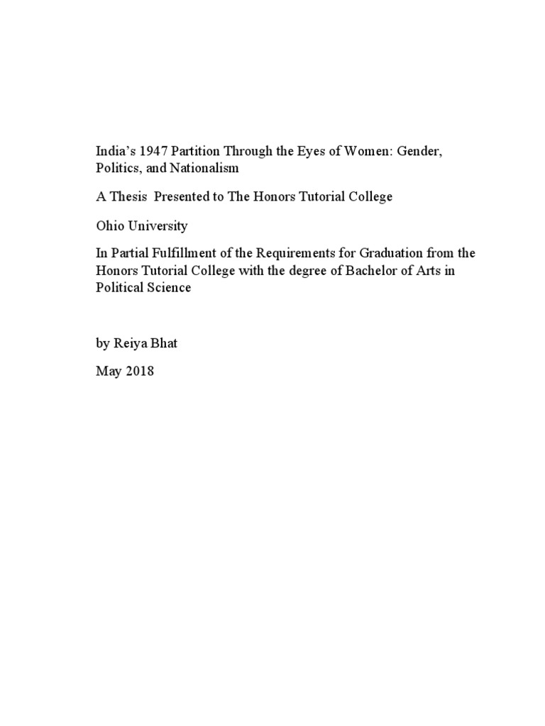 Indiaâ - S 1947 Partition Through The Eyes of Women - Gender, Politics ...