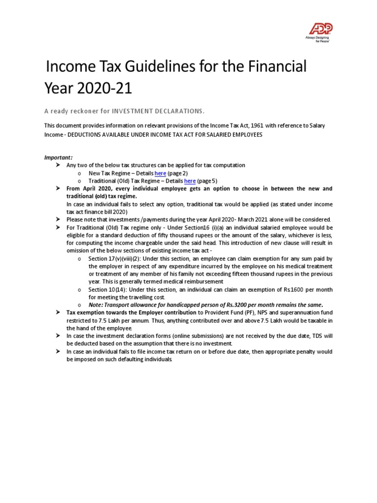 Income Tax Guidelines For Exemptions - FY 2020-21 | PDF | Taxes | Loans