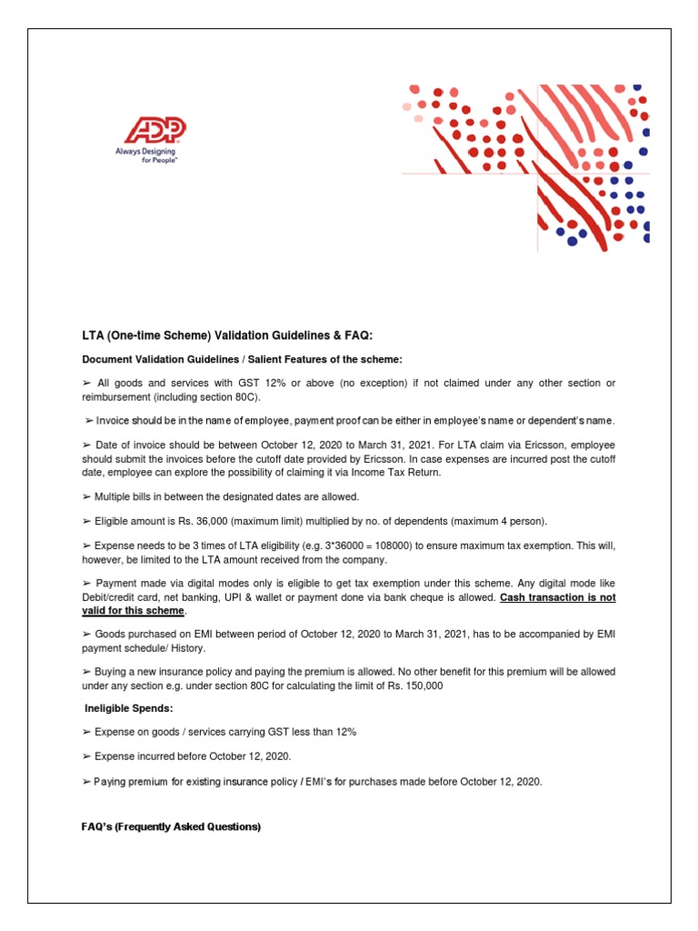 LTA (One-Time Scheme) Validation Guidelines & FAQ | PDF | Payments ...