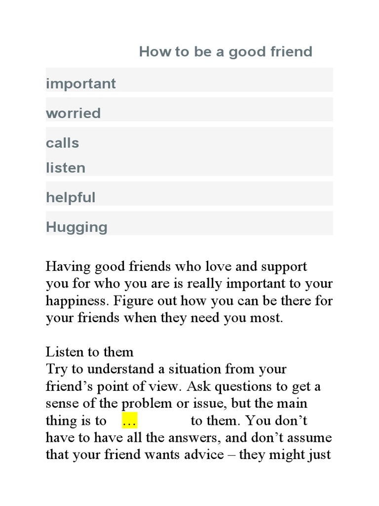 How To Be A Good Friend Important Worried Calls Listen Helpful Hugging ...