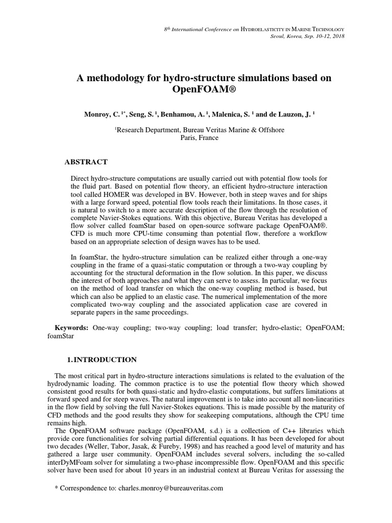 A Methodology For Hydro Structure Simulations Based On Openfoam Pdf Computational Fluid