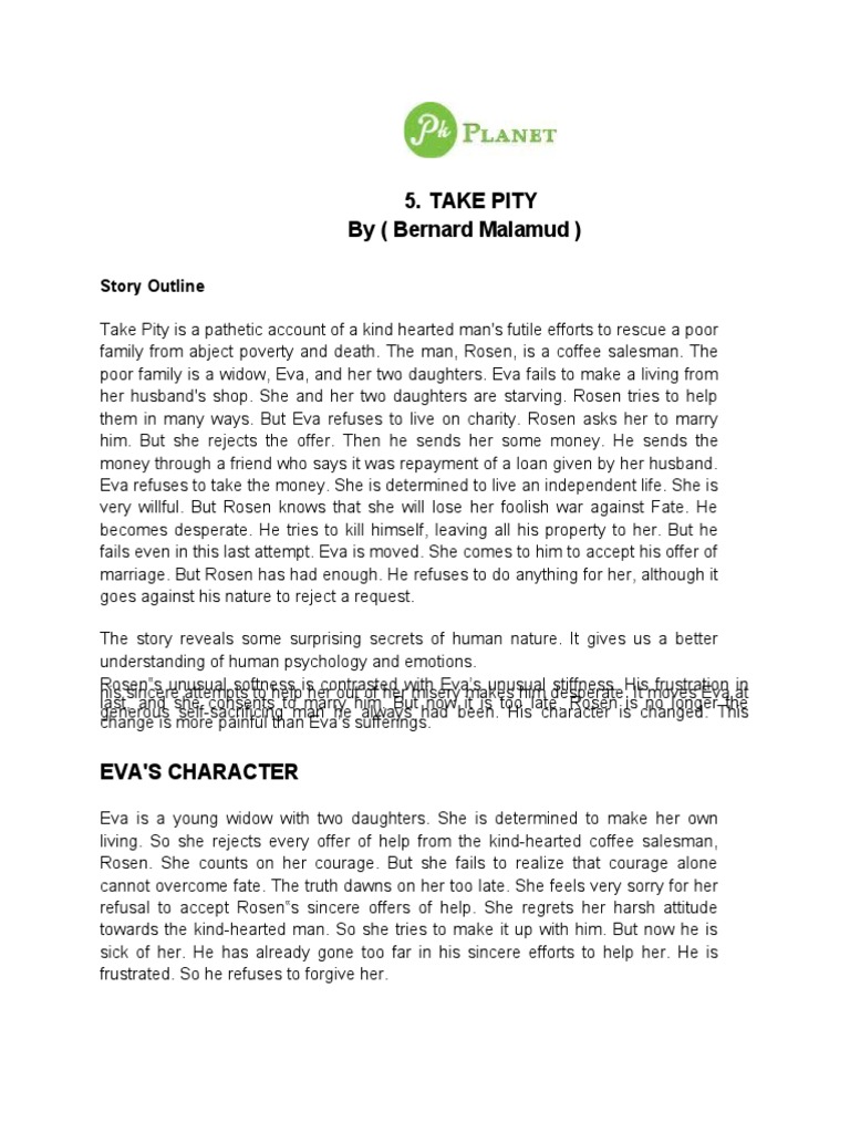 Take Pity by (Bernard Malamud) : Story Outline | PDF