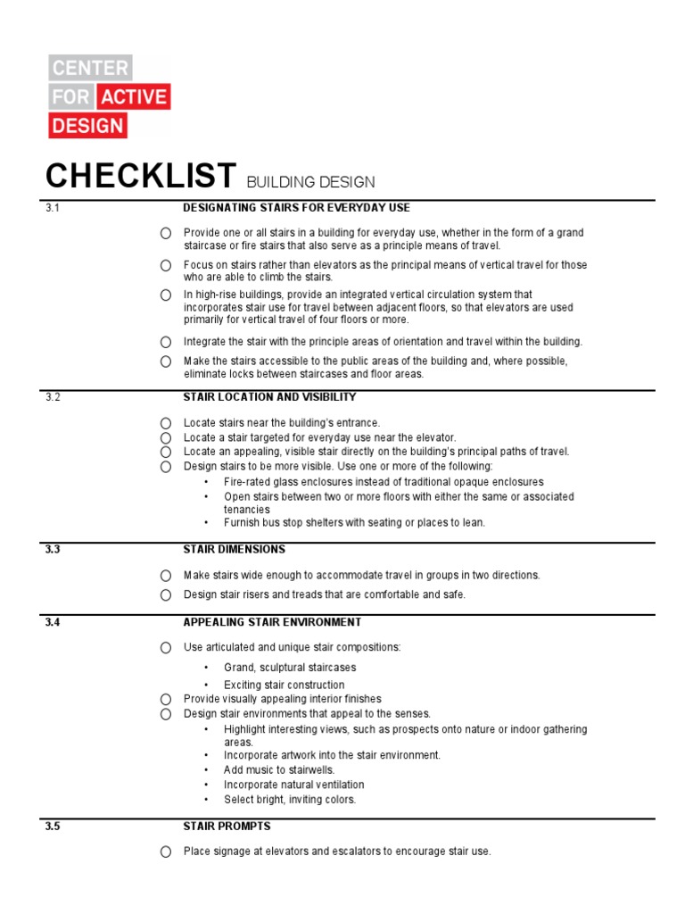 Building Design Checklist | PDF | Stairs | Elevator