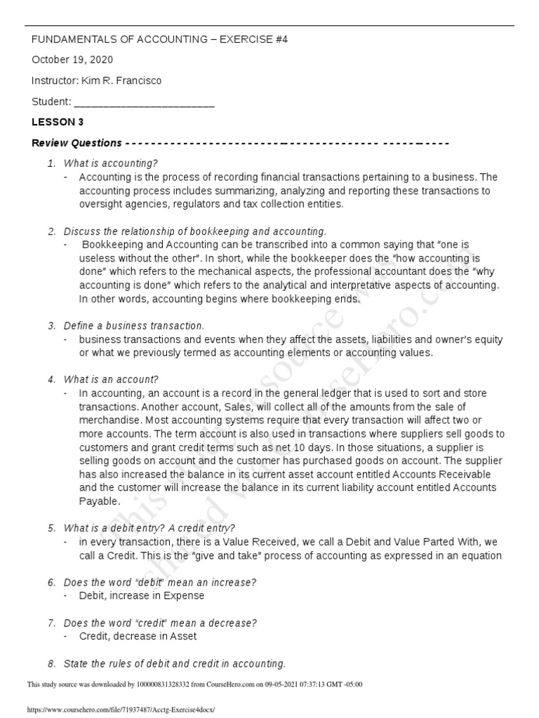 Acctg Exercise4 | PDF | Debits And Credits | Bookkeeping