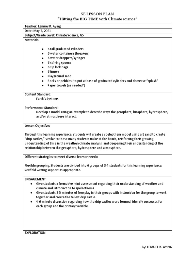 5E Semi Detailed Lesson Plan | PDF | Lesson Plan | Behavior Modification