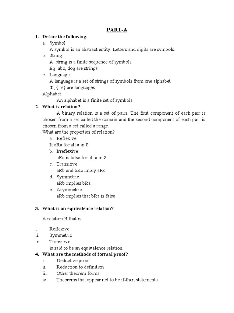 Define The Following:: Part-A | PDF | Mathematical Logic | Theory Of Computation