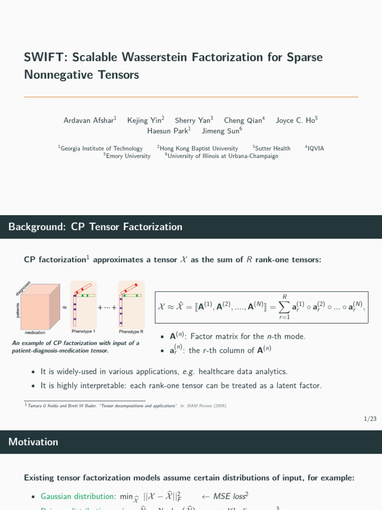 SWIFT: Scalable Wasserstein Factorization For Sparse Nonnegative Tensors | PDF | Matrix ...