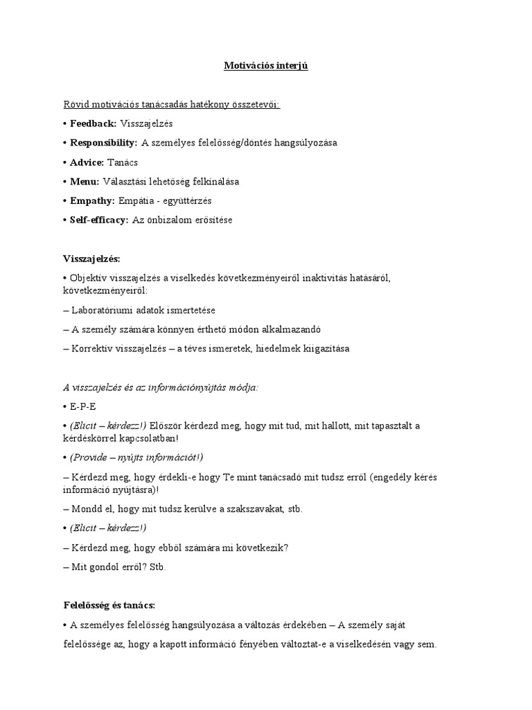 Motivációs Interjú Jegyzet | PDF