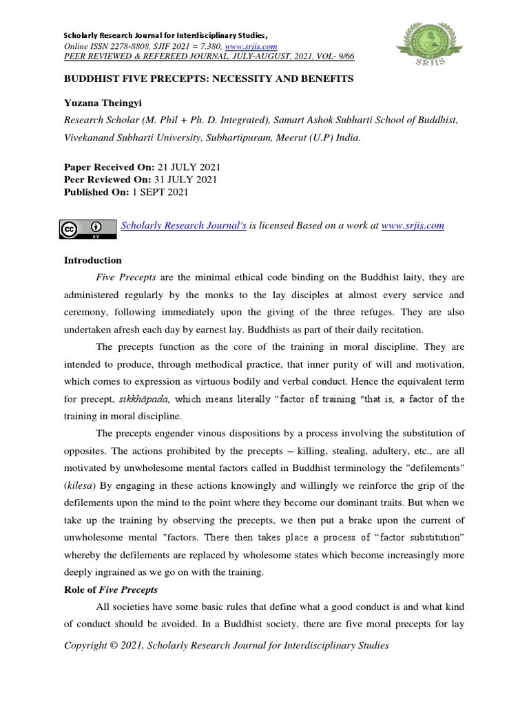 Buddhist Five Precepts: Necessity and Benefits | PDF | Gautama Buddha ...