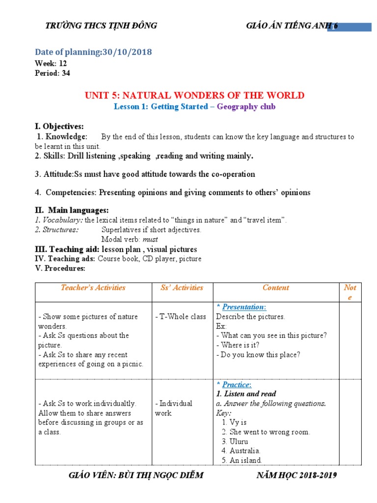 Unit 5 | PDF | Vocabulary | Lesson Plan
