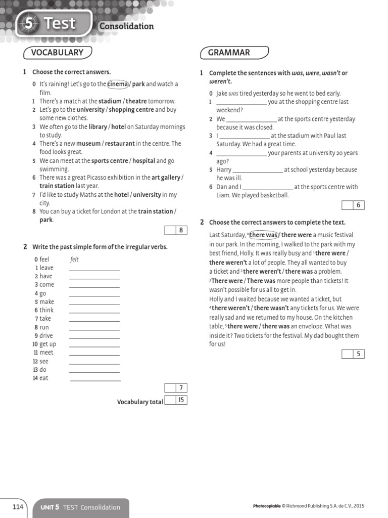 Achievers A1+ Test Unit 5 Consolidation | PDF