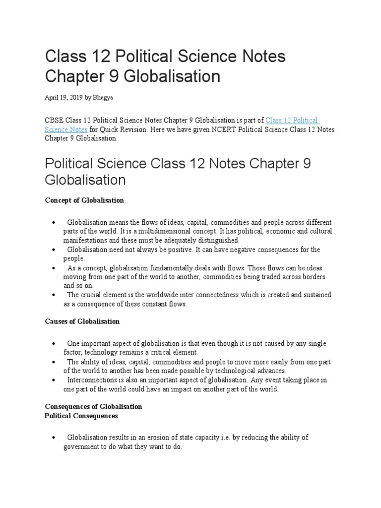 Class 12 Political Science Notes Chapter 9 Globalisation | PDF ...