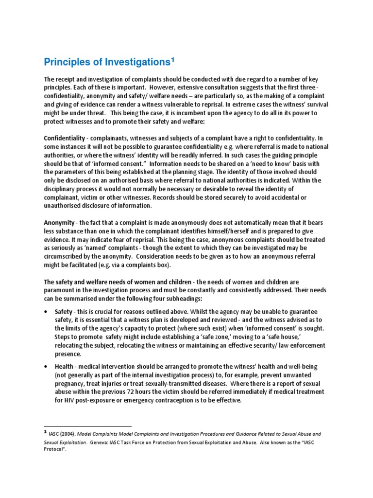 Principles of Investigations | PDF | Witness | Confidentiality