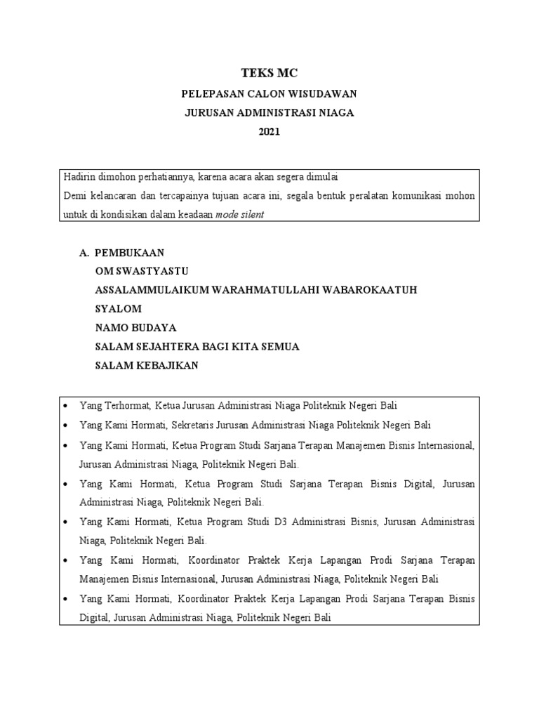 Teks MC PCW Day 2 2021 | PDF