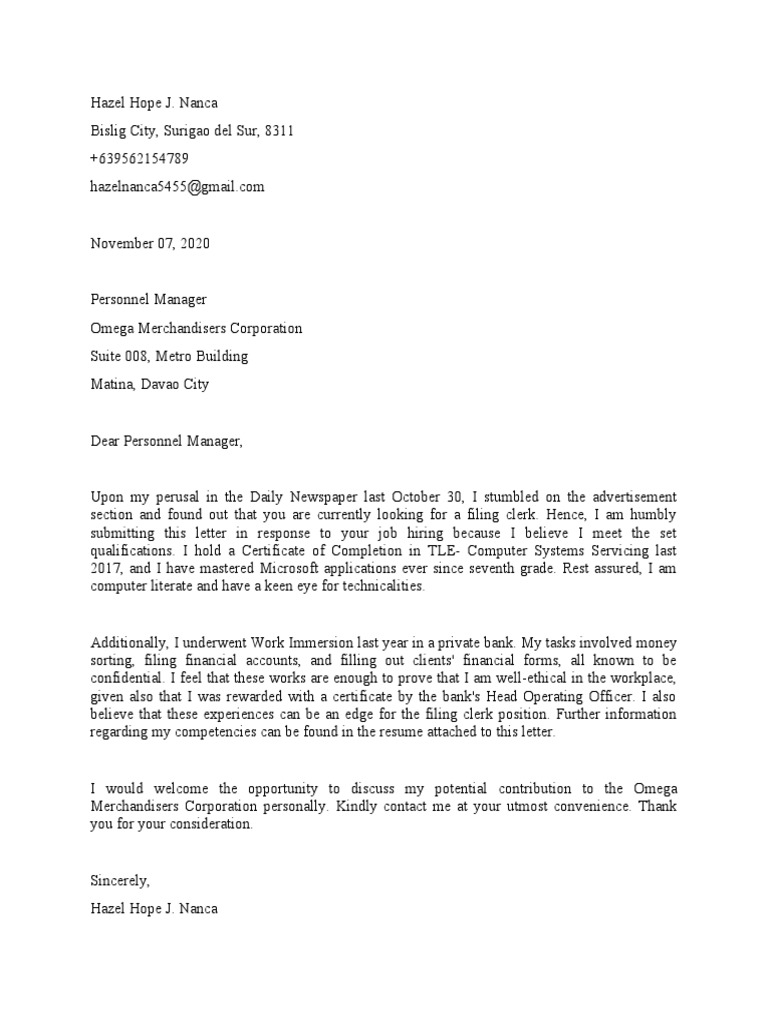 Application Letter (5th Exam) | PDF