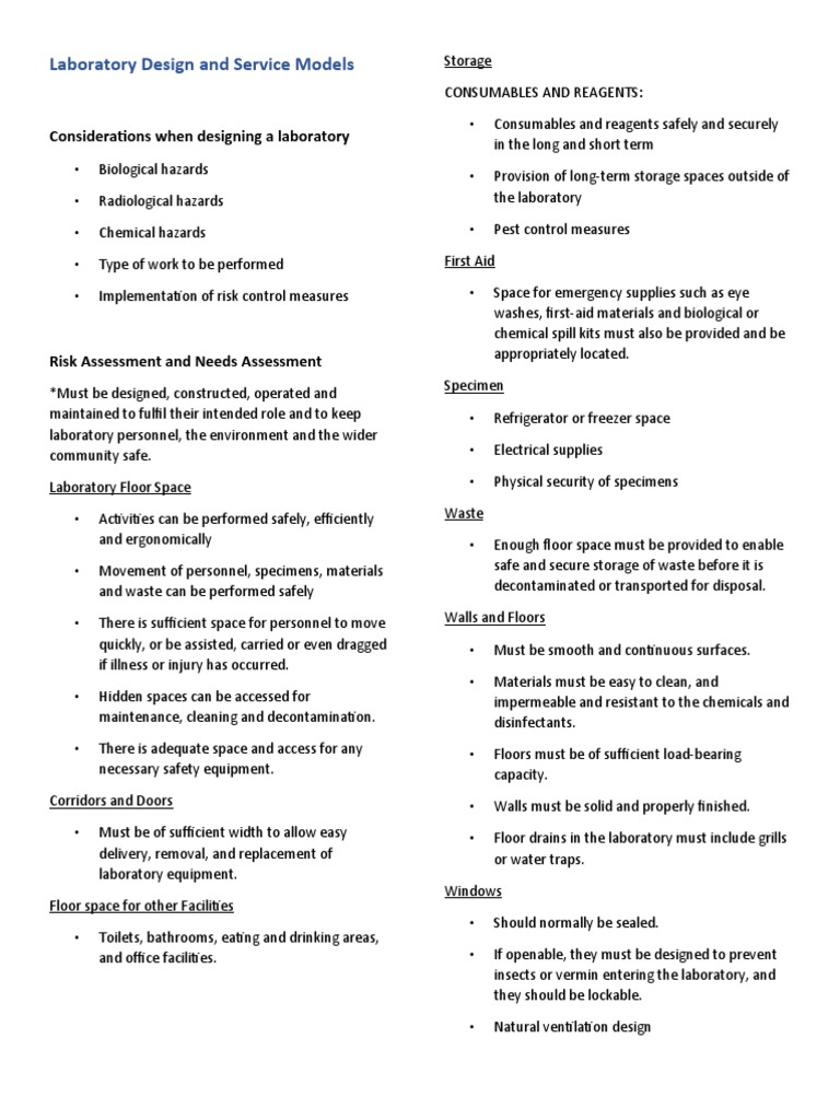 Laboratory Design and Service Models - WEEK 2 | PDF | Laboratories | Door