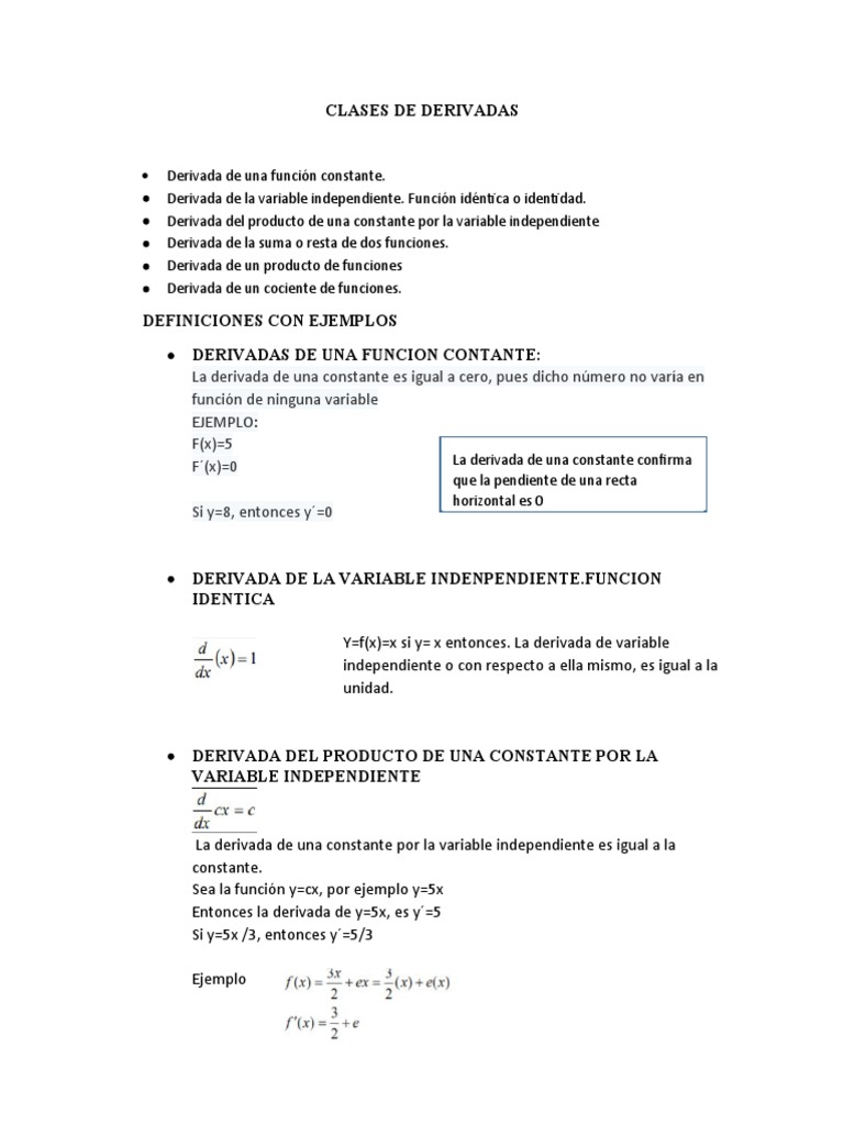 Clases de Derivadas | PDF | Derivado | Función (Matemáticas)