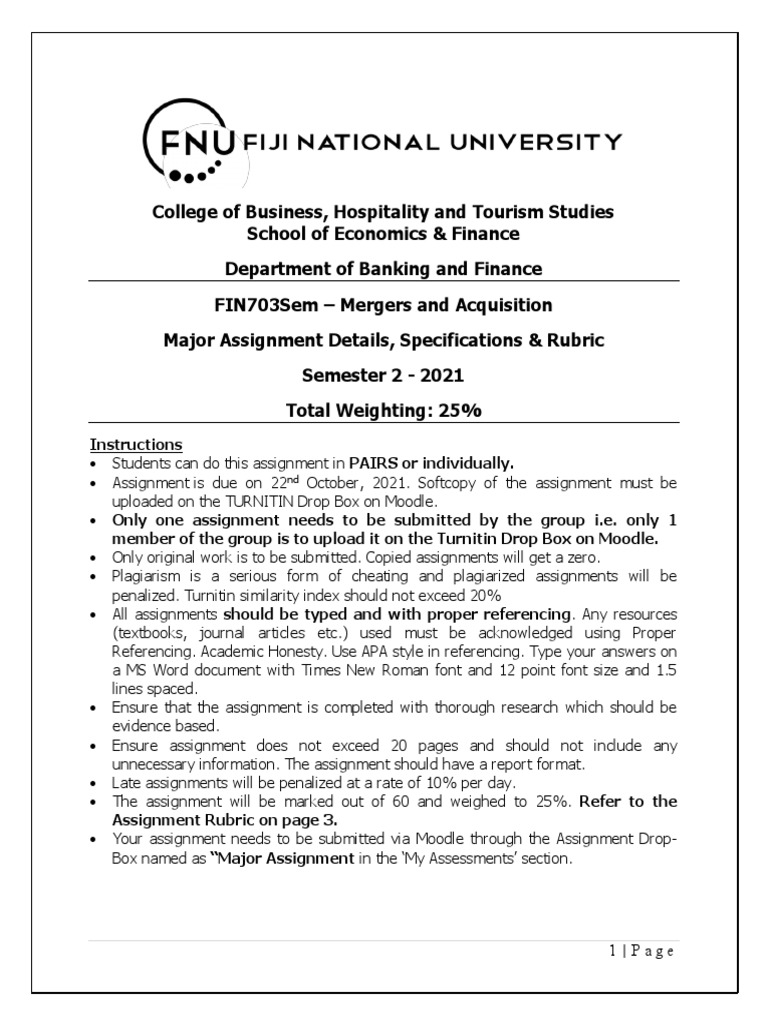 Major Assignment 2021 - FINAL | PDF | Mergers And Acquisitions | Turnitin