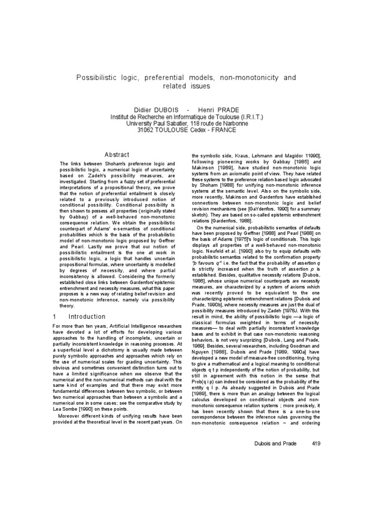 Possibilistic Logic, Preferential Models and Non-Monotonic Reasoning | PDF | Logical Consequence ...