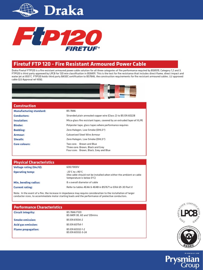 Firetuf FTP 120 - Fire Resistant Armoured Power Cable: Construction ...