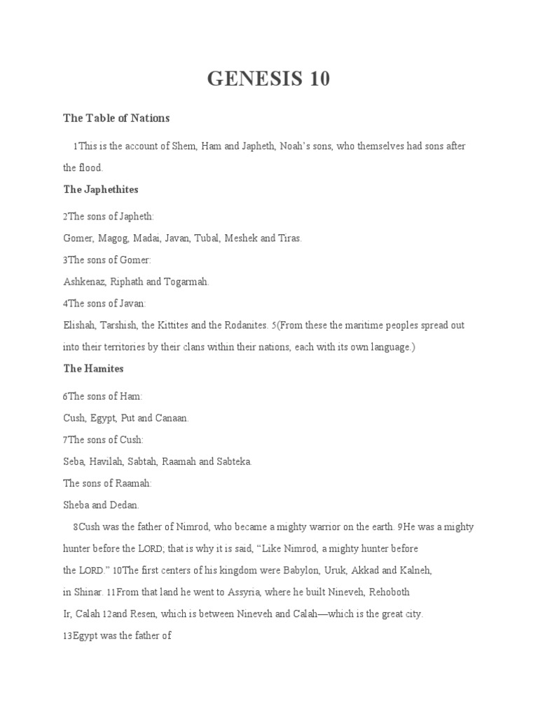 Genesis 10: The Table of Nations | PDF | Noach (Parsha) | Hebrew Bible ...