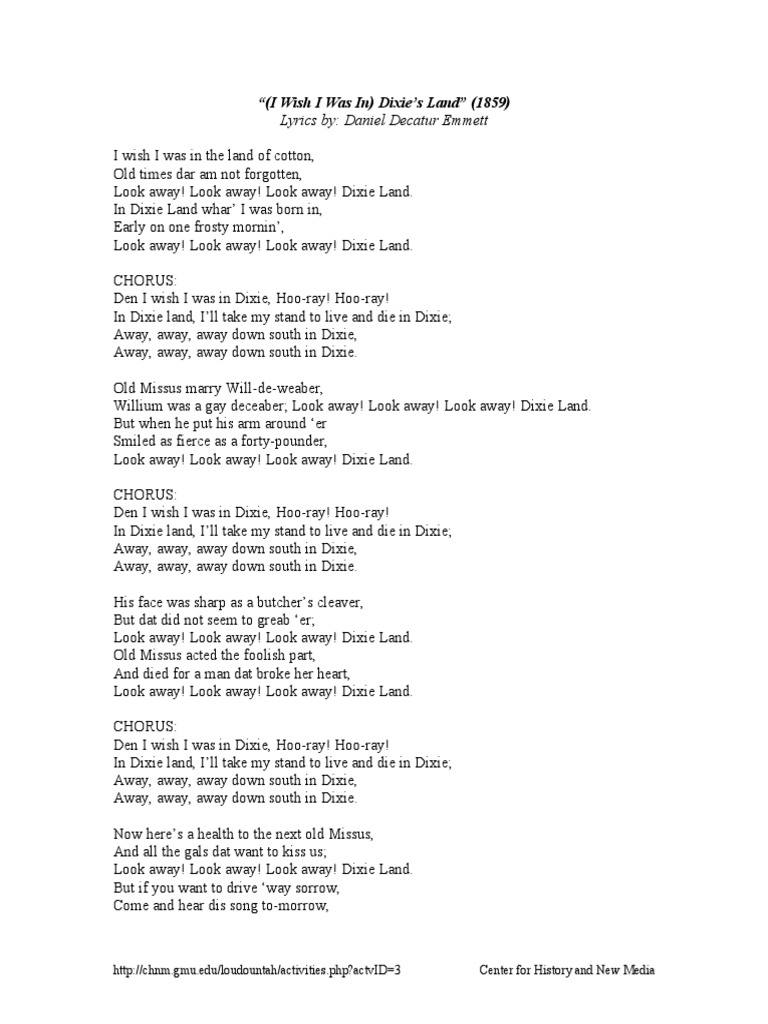 Dixie Song Lyrics 1 | PDF