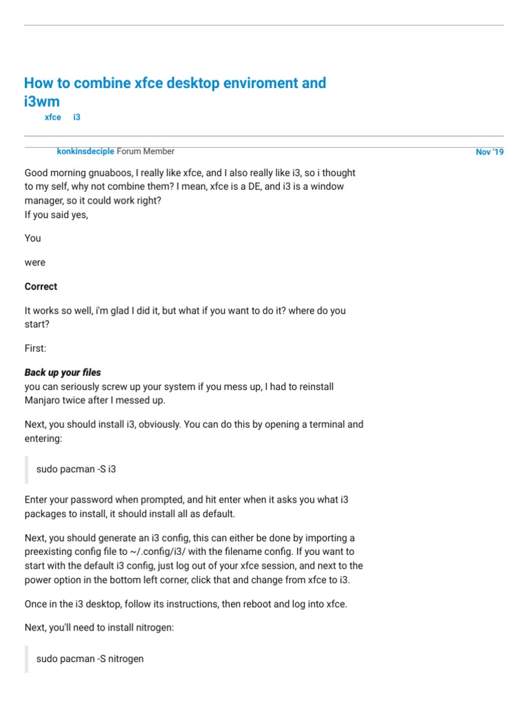 How To Combine Xfce Desktop Enviroment and I3wm - Technical Issues and Assistance - Tutorials ...