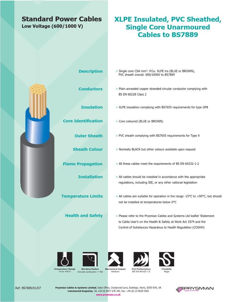 Standard Power Cables: XLPE Insulated, PVC Sheathed, Single Core ...
