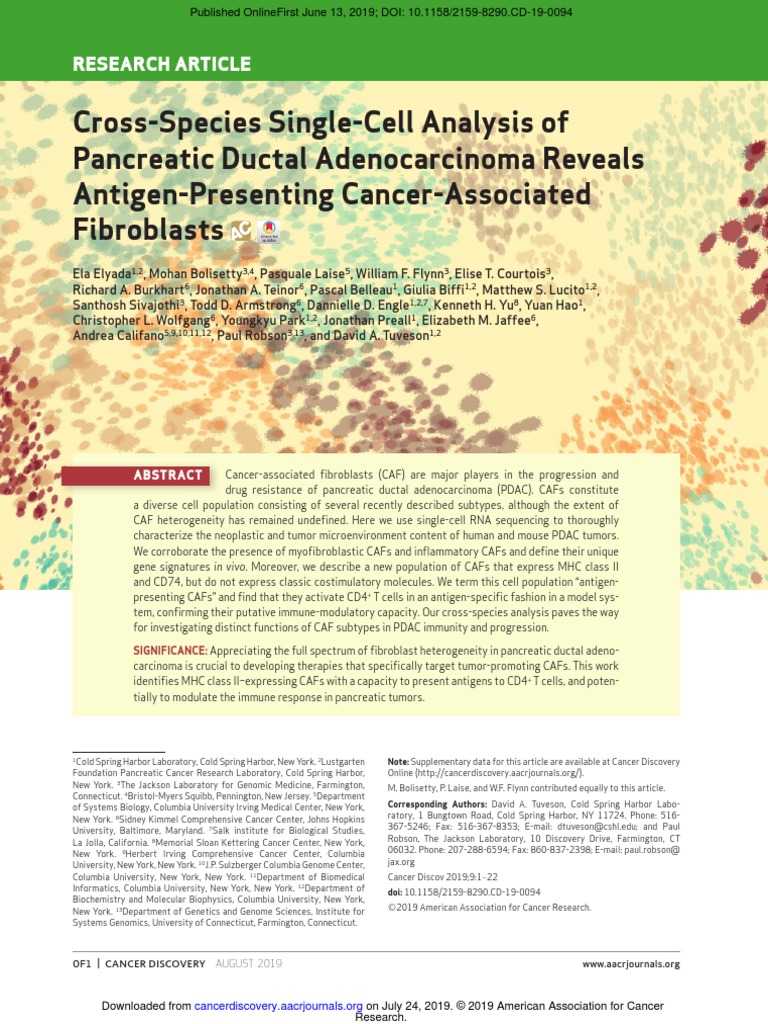 Cross-Species Single-Cell Analysis of Pancreatic Ductal Adenocarcinoma ...