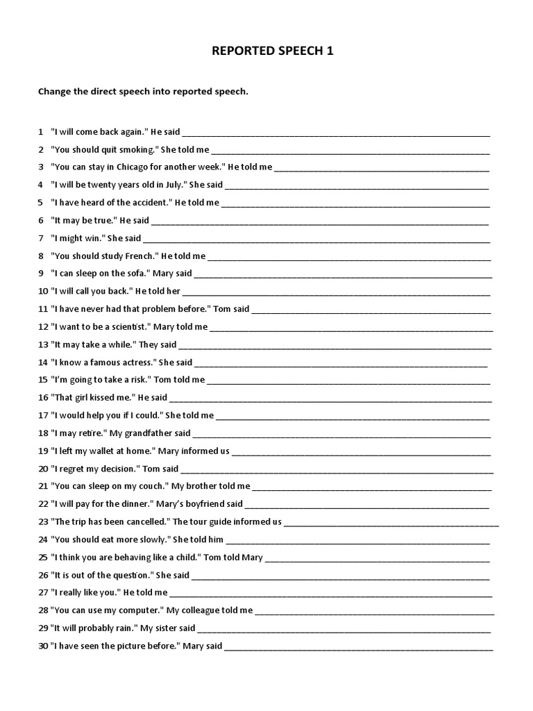 Change The Direct Speech Into Reported Speech | PDF